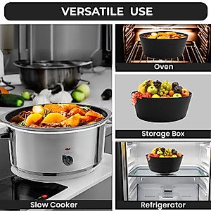 Silicone Slow Cooker Liners for 7-8QT CrockPot and other Oval Slow Cookers - Silicone Crock Pot Liners for 7-8 Quart Crock Pots - Reusable, Leakproof & Food-Grade Silicone Crock Pot Inserts - (Black)