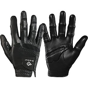 New Improved 2X Long Lasting Bionic StableGrip Men's Black Golf Glove - Patented Stable Grip Genuine Cabretta Leather, Natural Fit Designed by Orthopedic Surgeon! (Cadet Large, Worn on Left Hand)