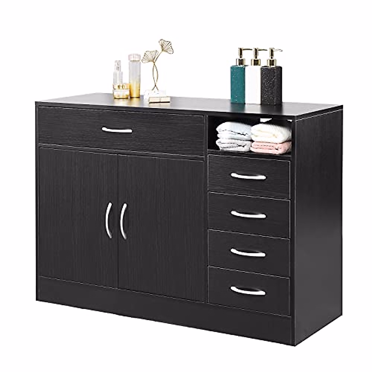 Black Bathroom Cabinet Bathroom Organizer Countertop Cabinet Organizer, Kitchen Cabinet Pantry Organizers and Storage Accent Buffet Sideboard for Living Room and Kitchen 41.34"L x 15.75"W x 29.13"H
