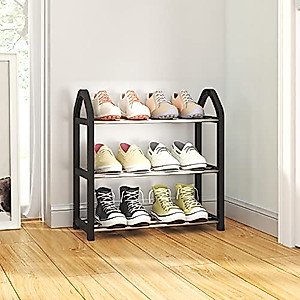 Small Shoe Rack For Entryway,3 Tier Narrow Shoe Shelf For Closet Free Standing Black Vertical Shoe Stand Mini Shoe Holder Small Space Shoes Shelves Shoe Organizer Storage Corner Floor Shoerack