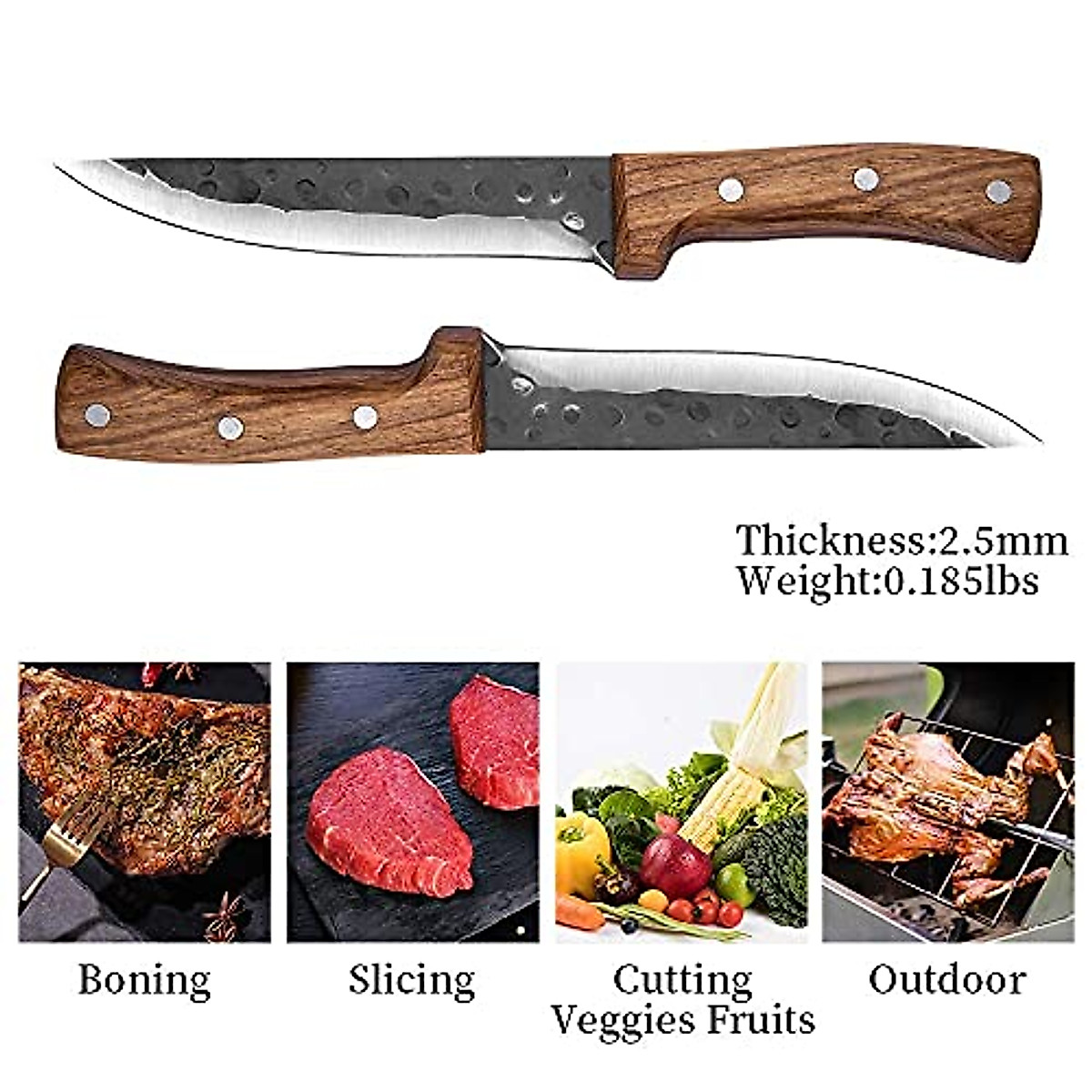 LYUSan 6.3" Meat Cleaver Knives Hand Forged Boning Knife handmade Multipurpose Cleaver Kitchen Knives for Camping, Grill Carbon Steel