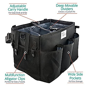 Professional Cleaning Caddy Organizer with Handle XL, Shoulder and Waist Straps - Cleaning Supplies Organizer - Cleaning Supply Caddy - Lots of Spacious Pockets for Cloths, Supplies (Black)