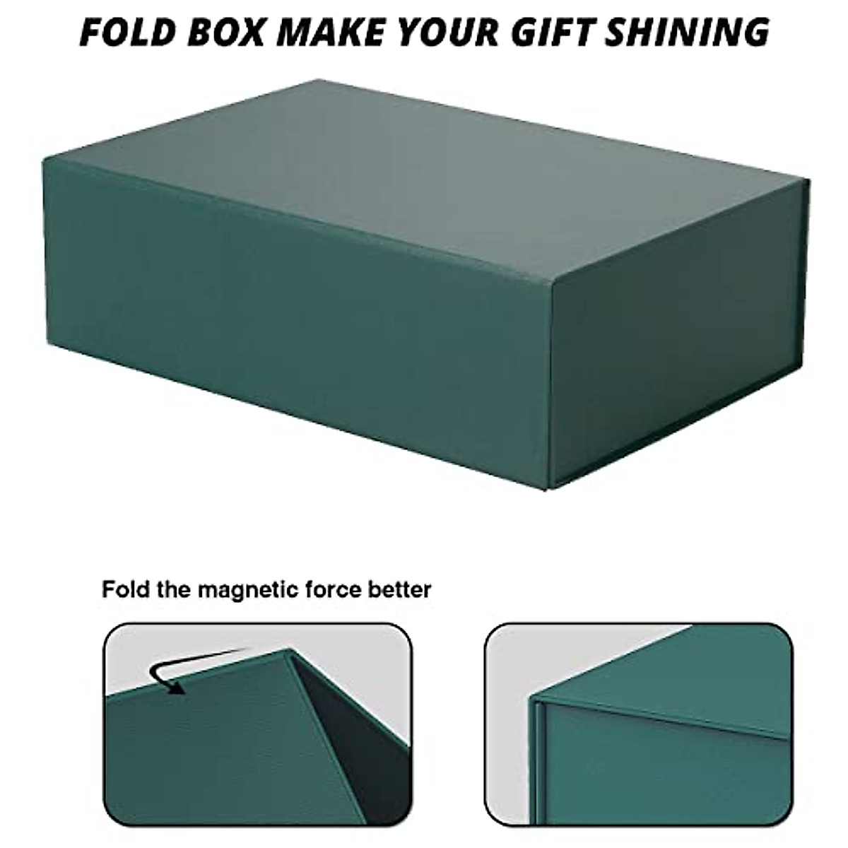 MONDEPAC Gift Box 11x7.5x3.5 Inches,Forest Green Gift Box with Magnetic Lid，Large Gift Box Contains Card, Ribbon, Shredded Paper Filler Gift Box for Valentine's Day Gift Packaging