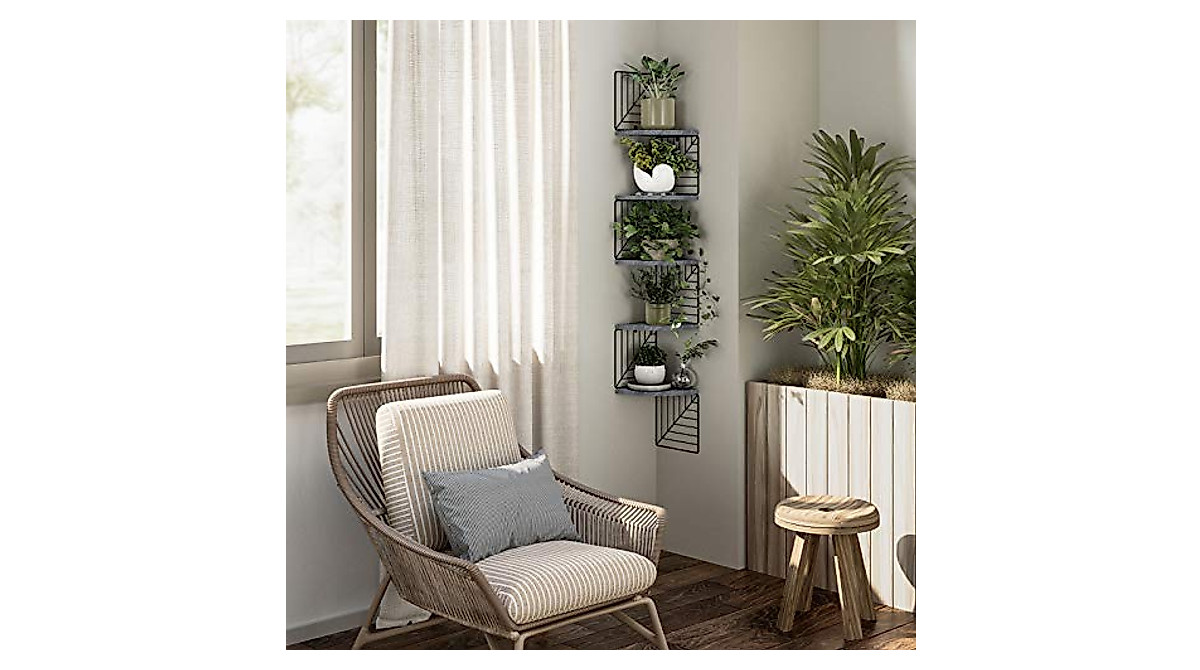 Love-KANKEI 5-Tier Rustic Corner Shelf for Any Room