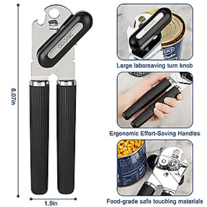Can Opener Manual, Can Opener Smooth Edge, Food-Safe Multifunctional Can Openers Stainless Steel Manual Can Opener with Non-Slip Handle & Large Knobe, Ultra Sharp Cutting for Seniors with Arthritis