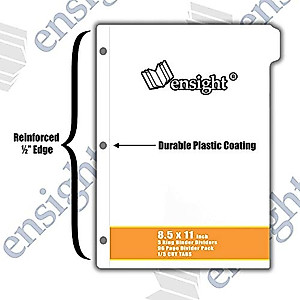 3 Ring Page Dividers Bulk, 1/5 Cut Tab Dividers, 100 Per Box - Divider Pages with Tabs, Decorative Printable Rewritable Divider Tabs, Exhibit Tab Dividers for 3 Ring Binders Bulk - Ensight