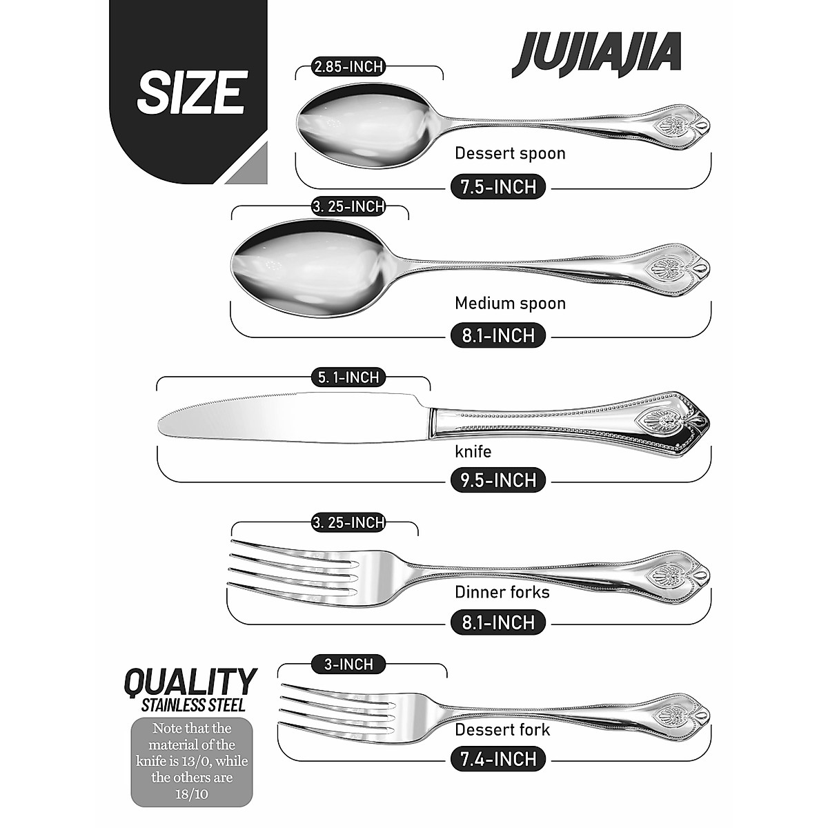 Regent Bead Flatware Set, 20-Piece Stainless-Steel Luxury Silverware Set Service for 4, Pearled Edge Tableware Cutlery Include Knife Fork Spoon, Dishwasher Safe