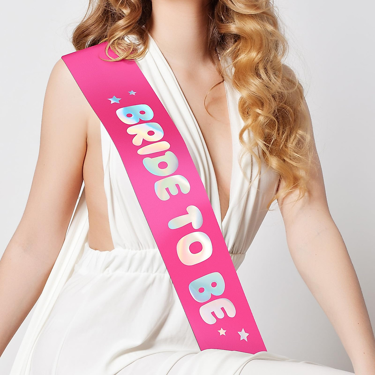 Thiccywoov Bride to Be Iridescent Sash Bachelorette Party Decorations Sash for Bridal Shower Engagement Wedding Hen Party Retro Last Disco Pastel Bridal Shower Gift (Rose)