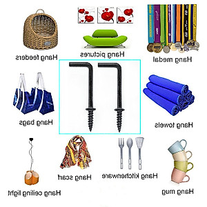 IDEALSV 2 Inch 1 Shape Screw Hooks L Shape Hooks 7 Shape Hooks Black (20 Pack)