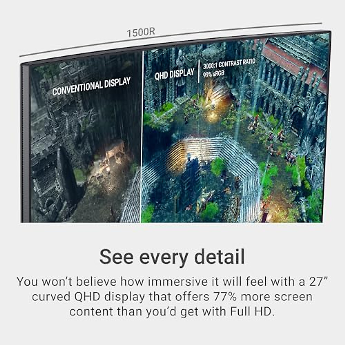Dell S2722DGM Curved Gaming Monitor - 27-inch QHD (2560 x 1440) 1500R Curved Display, 165Hz Refresh Rate (DisplayPort), HDMI/DisplayPort Connectivity, Height/Tilt Adjustability - Black