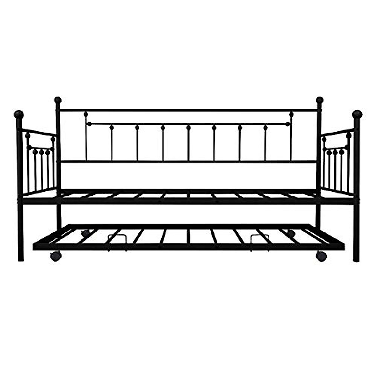 HUAYICUN Daybed with Trundle Twin Size Metal Frame Daybed and Roll Out Trundle (Black)