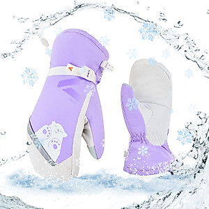 Vgo... Warm Ski Gloves for Women -20℃/-4°F or Above, Mitten Design,Goat Leather Winter Snow Gloves,Outdoor Waterproof Gloves(Szie L,Purple,GA2475FLWP)