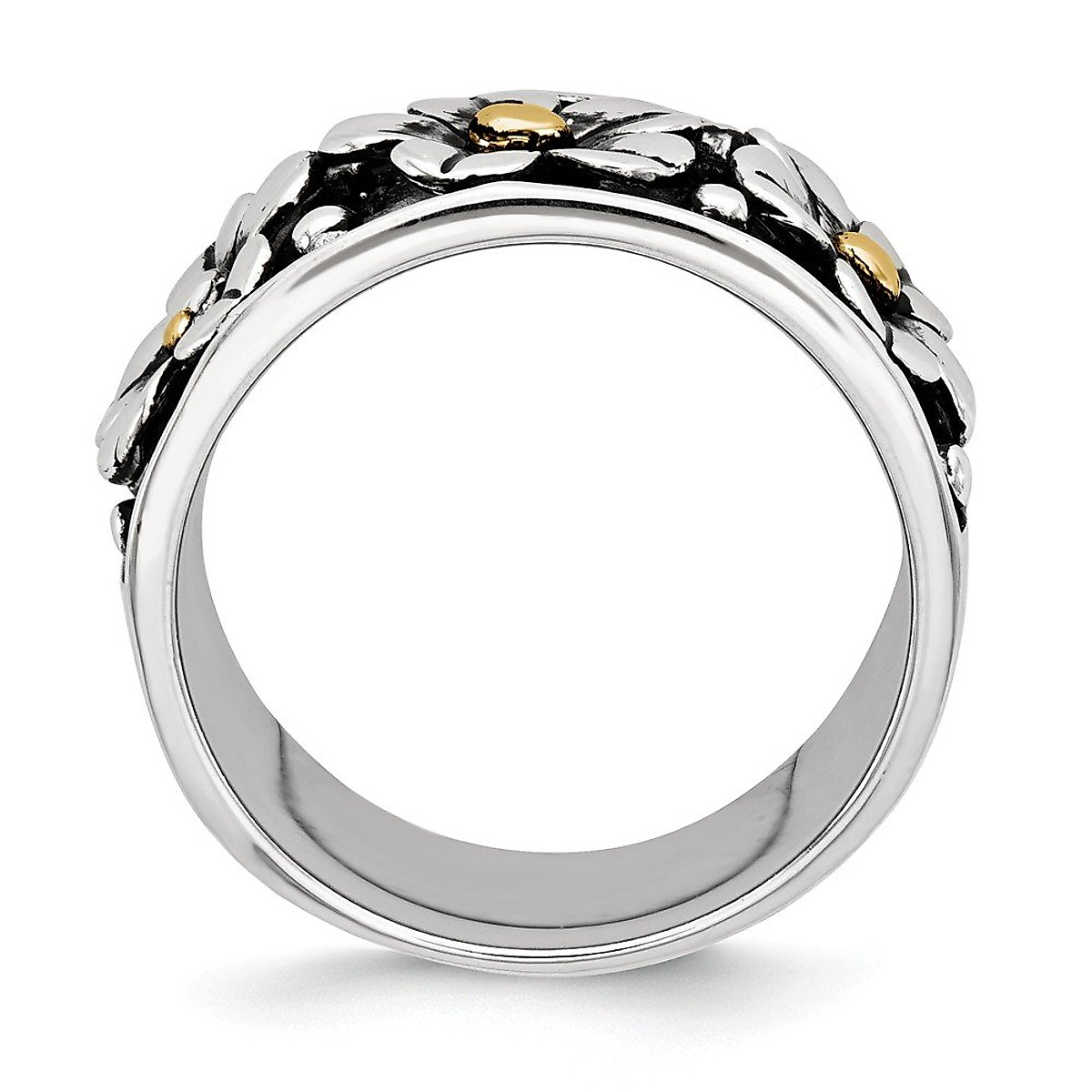 Solid 925 Sterling Silver Vintage Antiqued 14k Yellow Gold Centers Daisy Ring Band Size 8