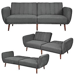 POWERSTONE Futon Sofa Bed - Convertible Sofa Couch Sleeper with Armrest and Wood Legs Foam Cushion Living Room Furniture Home Recliner 82.5”, Grey