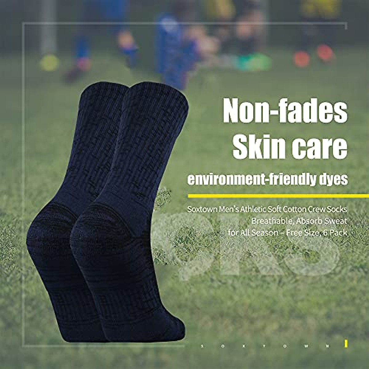 SOX TOWN Unisex Cushioned Crew Training Athletic Socks Men & Women with Combed Cotton Moisture Wicking Breathable Performance(NavyBlue XL)