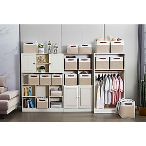 DECOMOMO Storage Baskets for Shelves 13x15x13 Closet Bins for Shelves, Baskets for Closet Organization Kallax Cubby Toy Storage (Beige and White, 3-Pack)