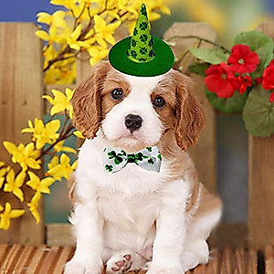 St Patricks Day Dog Costume,St Patrick's Day Cat Dog Hat with Collar,Green Shamrock Cat Dog Hat,St Patricks Day Puppy Outfit Bow Tie,St Patrick Costume for Dogs Puppy Cat Pet Party Dress-up Cosplay