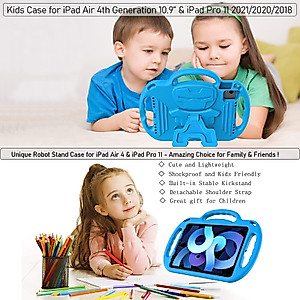 LTROP Kids Case for iPad Air 6th Gen(11",2024) & Air 5th/4th Gen & Pro 11, Durable Shockproof Case with Shoulder Strap Handle Stand for iPad 10.9 & 11 inch Tablets, Blue