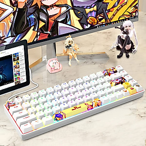 Portable 60% Mechanical Gaming Keyboard 18 Chroma RGB Backlit Ultra-Compact 68 Keys Dye Sublimation PBT Ergonomic Full Keys Anti-ghosting Compatible with PS4,PS5,PC,Gamers,Typist(White/Red Switch)