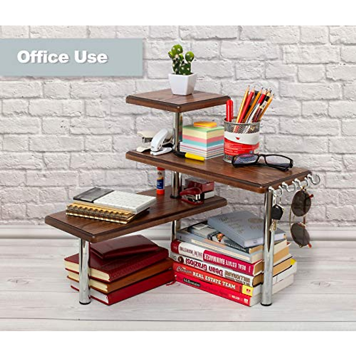 TESLYAR 3 Tier Corner Shelf Natural Solid Ash Wood Countertop Organizer Bookshelf Display Shelves Space Saving Rack for Living Room, Kitchen, Office