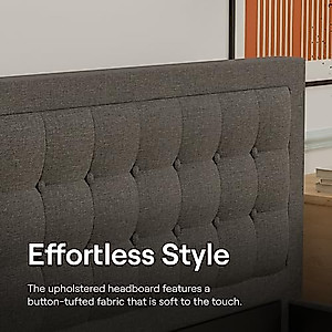 Nectar Bed Frame & Headboard - Gray - Cal King - 8 Inch Legs and Sturdy Wooden Slats for Support - Contemporary and Durable Upholstery - Holds Up to 700 Pounds - Easy Assembly