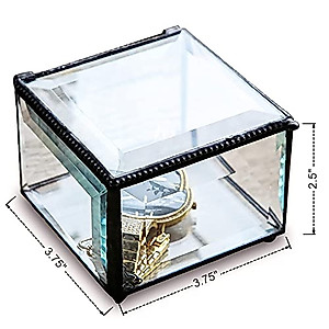 Retro Clear Glass Box Keepsake Jewelry Trinket Boxes Home Decor, Beveled Glass Display Box, 3.75x3.75x3 in