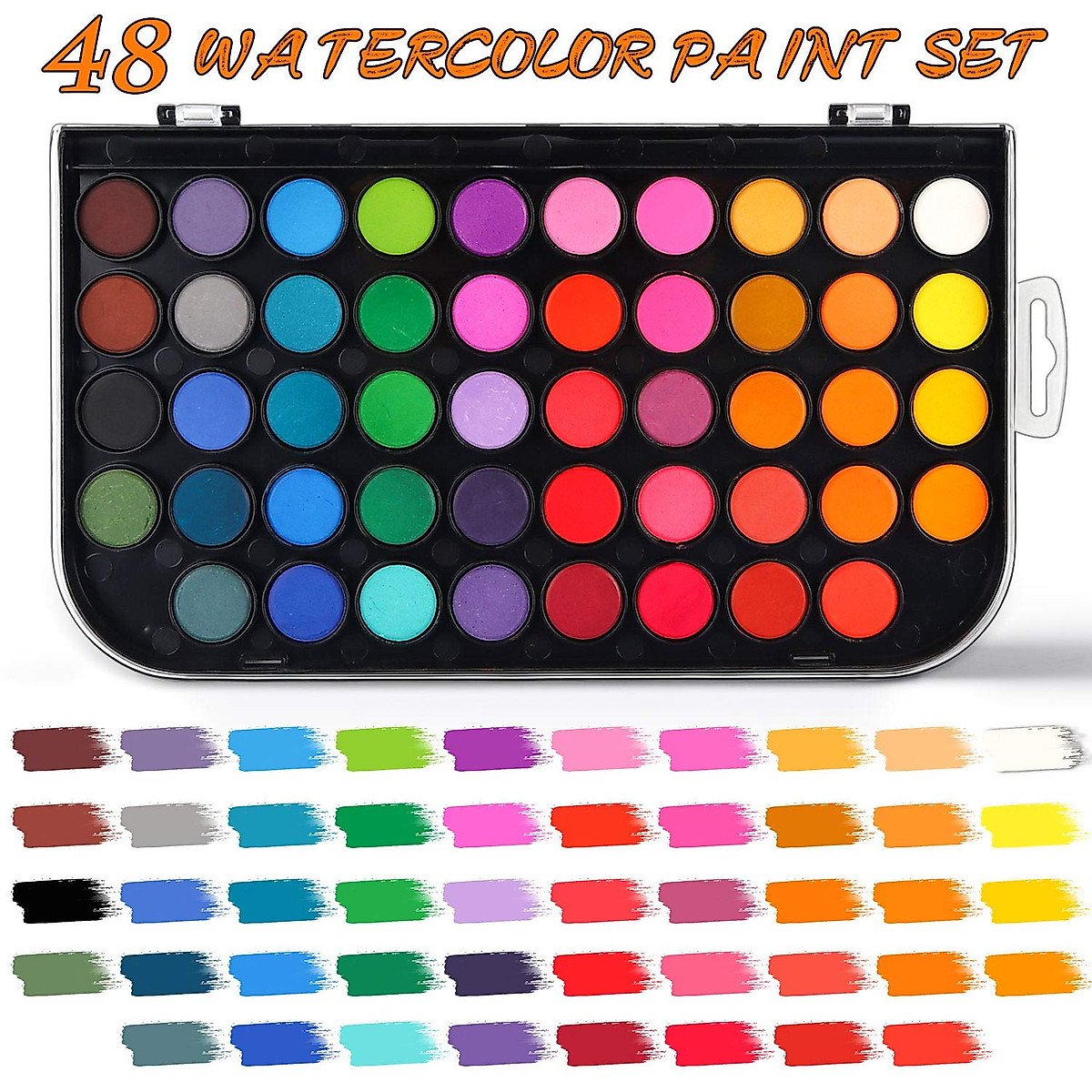 AROIC Watercolor Paint Set, with a Watercolor Paint, 48 Color, a Brush and a Refillable Water Brush Pen. The Best Gift for Beginners, Children and Art Lovers.
