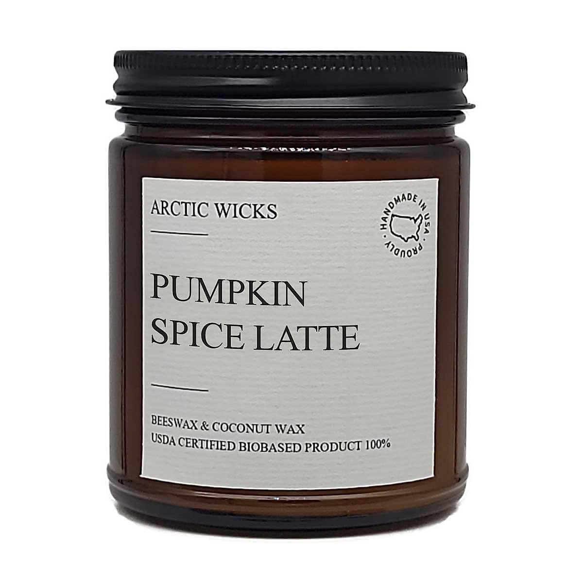 Pumpkin Spice Latte Candles | Arctic Wicks Scented Candles Coconut & Beeswax Candles | 9oz Amber Non-Toxic Candle Fall Decor Candles Gifts Pumpkin Spice Candles for Autumn | USDA Certified Biobased