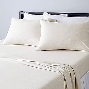 Amazon Basics 4 Piece Bed Sheets Set, 100% Cotton Jersey, Includes Super Soft, Flat and Fitted Sheets, Pillowcase, Full, Oatmeal, Solid