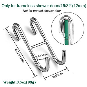 Hallyware Shower Door Hooks SUS 304 Stainless Steel Bathroom Frameless Glass Shower Door S Hooks for Hanging Coat ,Towel,Bathrobe,Squeegee,Loofah,Shaver (Silver,3-Pack)