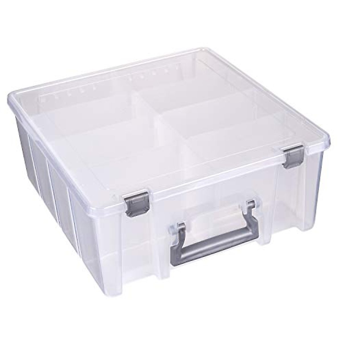 AB Designs 6990ABD Super Satchel Double Deep with Removable Dividers, Stackable Home Storage Organization Container, Clear with Sliver Latches and Handle