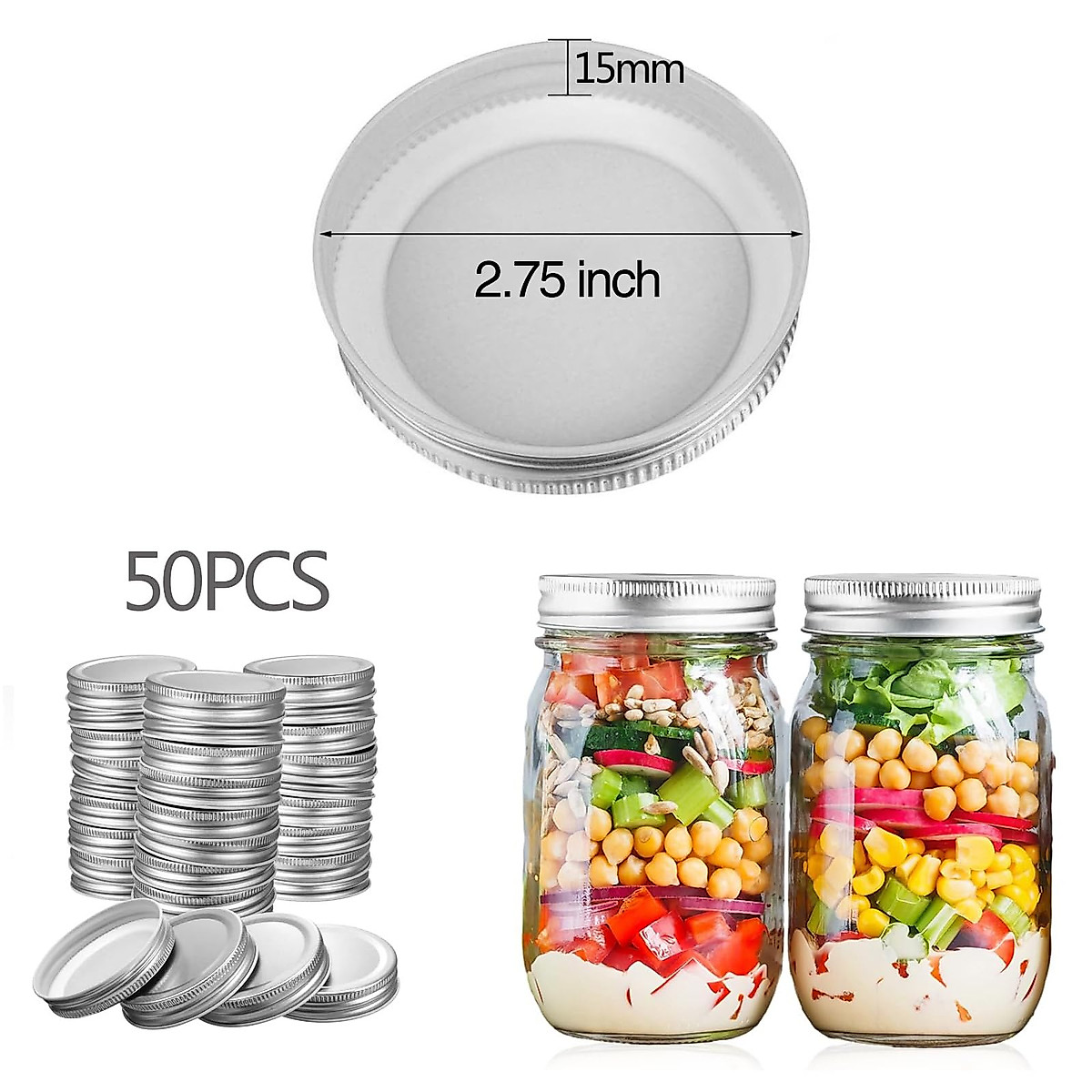 meiyimaoyi 50Pcs 2.75inch Mason Jar Lids Regular Mouth,Lids Leak Proof Secure Mason Storage Solid Caps, 100% Fit & Airtight for Regular Mouth Mason Jars Yogurt Iidss,Canning lidss
