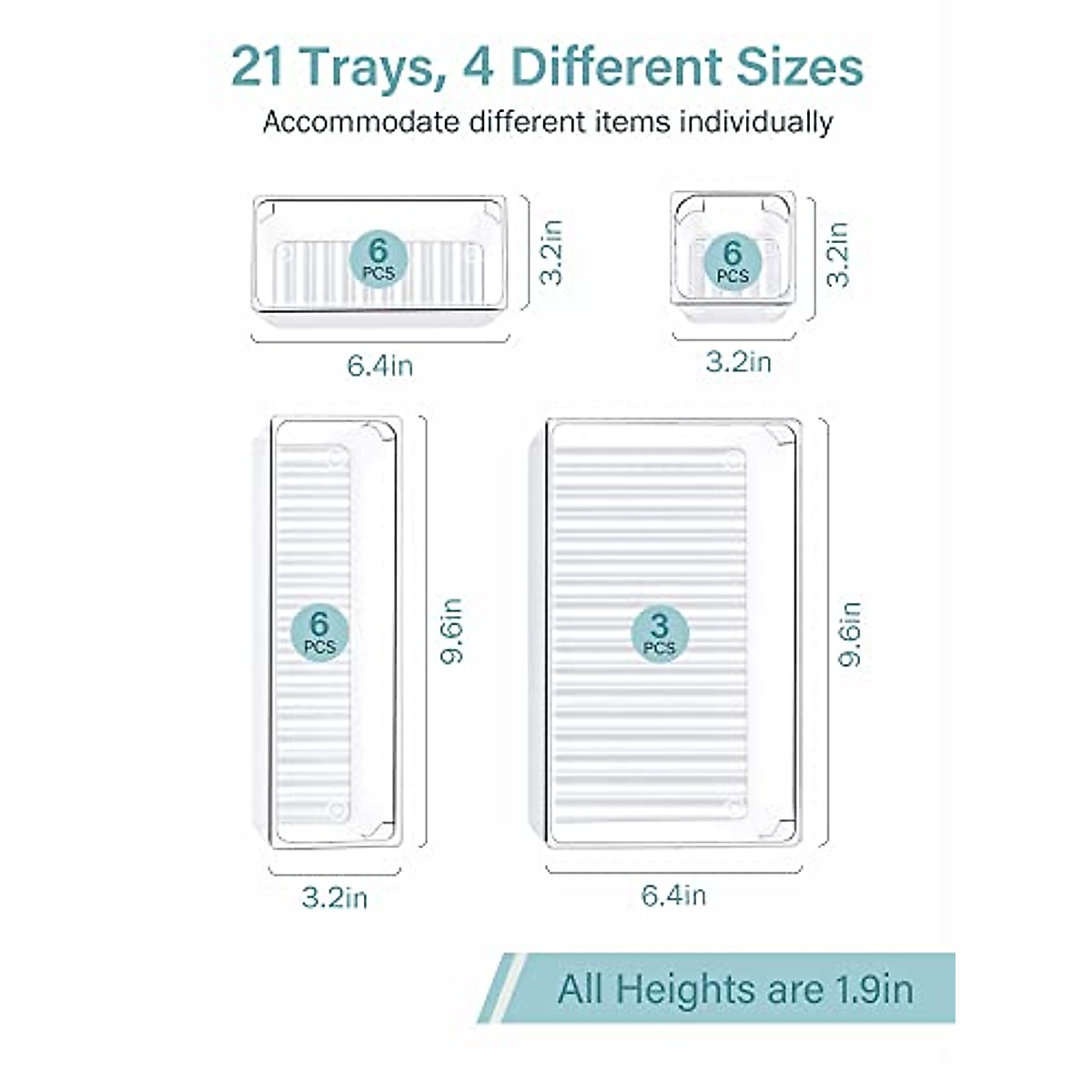 Kootek 21 Pcs Desk Drawer Organizer Set 4-Size Bathroom Drawer Tray Dividers Versatile Storage Bins Plastic Vanity Trays Organizers Divider Container for Dresser Makeup Kitchen Utensil Office