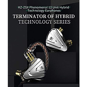in-Ear Monitors,　KZ ZSX 1DD+5BA Hybrid HiFi Stereo Noise Isolating Sport IEM Earphones/Earbuds/Headphones with Detachable Cable (Without MIC, Cyan)