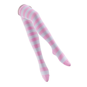 Women's Extra Long Opaque Striped Over Knee High Stockings Socks, 6 Pairs K, One Size