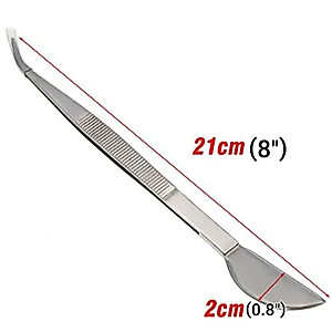 Cynamed Bonsai Gardening Tweezer with Blade Spatula 8-1/4in (210mm) Stainless Steel for Micro Landscape, Diamond Painting, Electronic Components (Stainless Steel, Straight Blade)