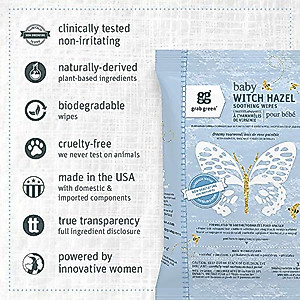 Grab Green Baby Witch Hazel Soothing Wipes, 96 Wipes, Dreamy Rosewood Scent, Plant and Mineral Based, Biodegradable, Soothe Common Skin Irritations Such as Diaper Rash, No Alcohol, Packaging May Vary