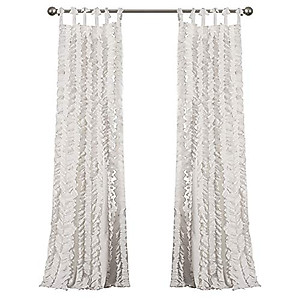 Lush Decor, White Sophia Ruffle Curtain | Textured Window Panel Set for Living, Dining Room, Bedroom (Pair), 84” x 40, 84" x 40"