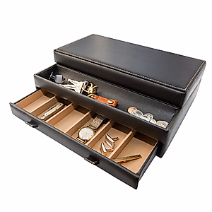 Stock Your Home Mens Valet Tray, Men's Jewelry Box, Night Stand Organizers and Storage, Bedside Table Organizer, Watch Box for Dresser, Faux Leather (Black & Beige)