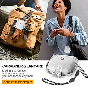 [Upgrade Lock] Beats Fit Pro Case with Lock, PC Shell Clear Case for Beats Fit Pro Charging Case, Full Protective Safety Lock Case Cover for Beats Fit Pro Accessories with Keychain/Cleaner Pen (Clear)