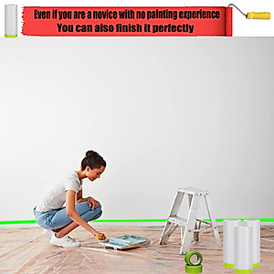 YUNXIHUI Painters Plastic with Tape, Tape and Drape, 3 Rolls Automotive Painters Tape and Plastic Film, Paint Plastic Covering Roll for Covering Skirting, Frames, Cars and Auto Body (55in X 65-Feet)