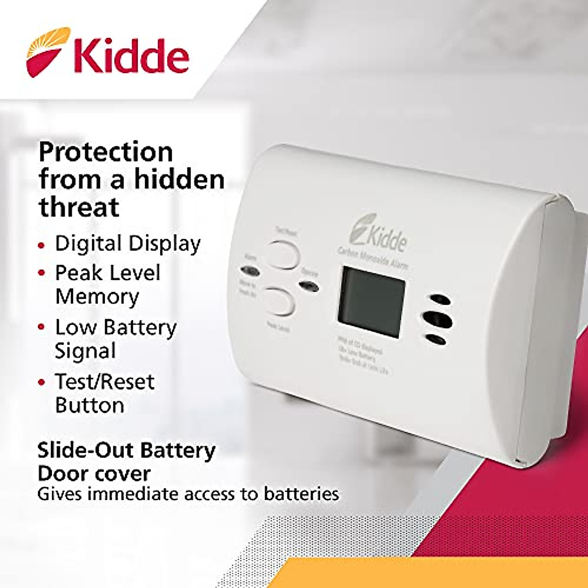 Kidde Carbon Monoxide Detector with Digital Display & LED Lights, CO Alarm & Smoke & Carbon Monoxide Detector, Battery Powered, Combination Smoke & CO Alarm, Voice Alert