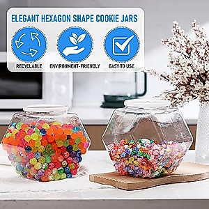 Uiifan 1 Piece Hexagonal Plastic Candy Jar with Lid Cookie Jar Clear Hexagonal Candy Containers for Snacks, Cookies, Dog Food, Craft and Sewing Supplies, Coffee Pod, Laundry Pod (70 oz)