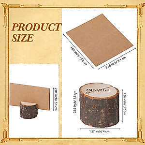 CroBlissful 24 Pcs Rustic Wooden Place Card Holders and 48 Pcs Kraft Table Place Cards, Rustic Table Number Holder Wooden Photo Picture Holders Name Card Clips Holder for Wedding Birthday Party Table