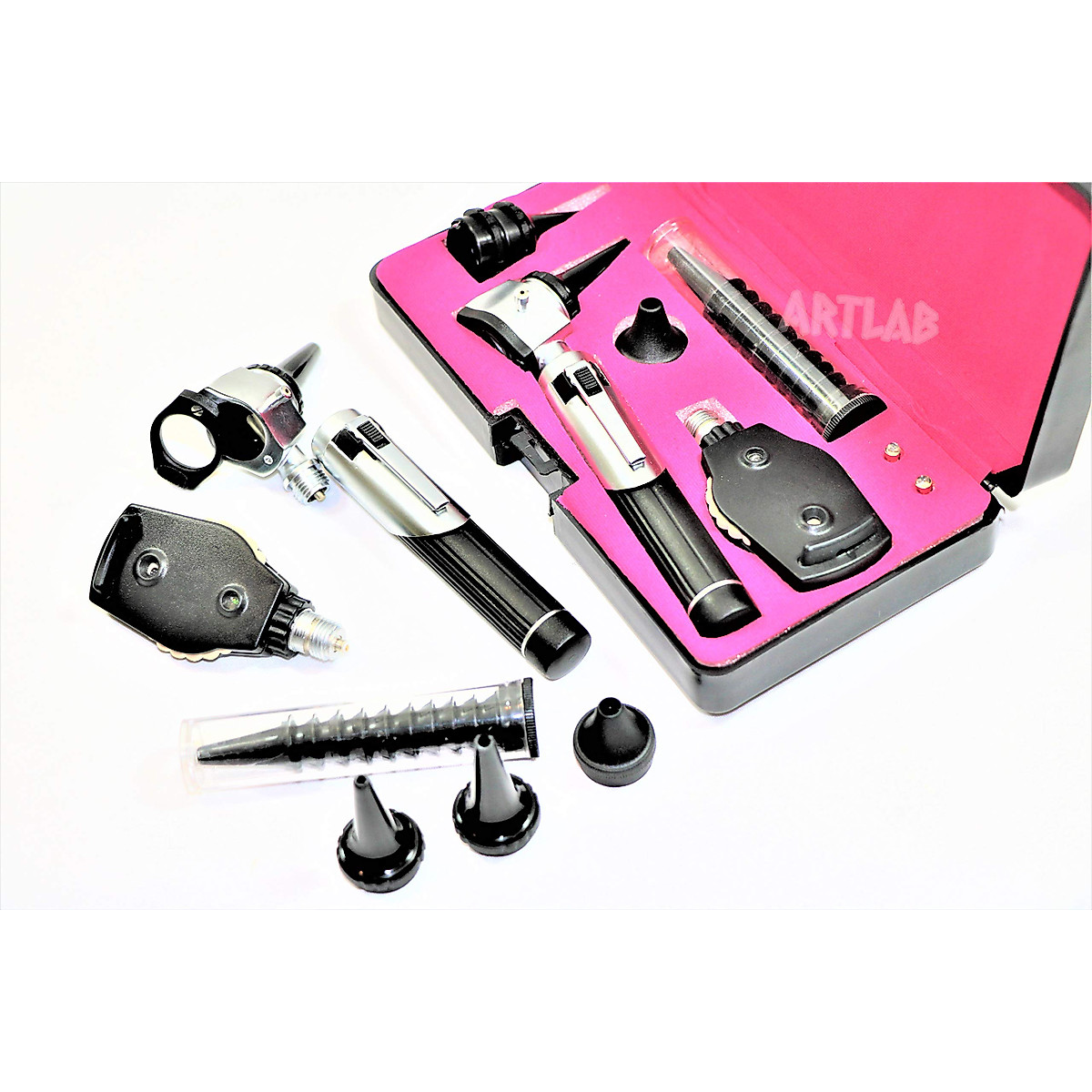 Artlab Multi-Function Otoscope Student Set-Multi-Function Ear Scope for Ear, Nose & Eye Examination with Disposable Speculum with 2 Free Replacement Bulbs (Include Hard Case)