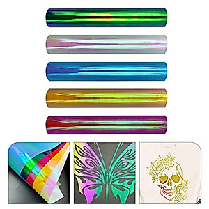 VILLCASE 5 Rolls Vinyl Lettering Film Vinyls Color Changing Vinyl Holographic Vinyl Glass Vinyl Film Transfer Tape for Vinyl Adhesive Vinyl White Vinyl Transfer Paper Five Colors The Pet