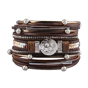 Jeilwiy Leather Wrap Around Bracelet Multi Rope Boho Bracelets Cuff Bangle Baroque Pearls Handmade Bohemian Jewelry for Women, Daughter, Sister Gifts