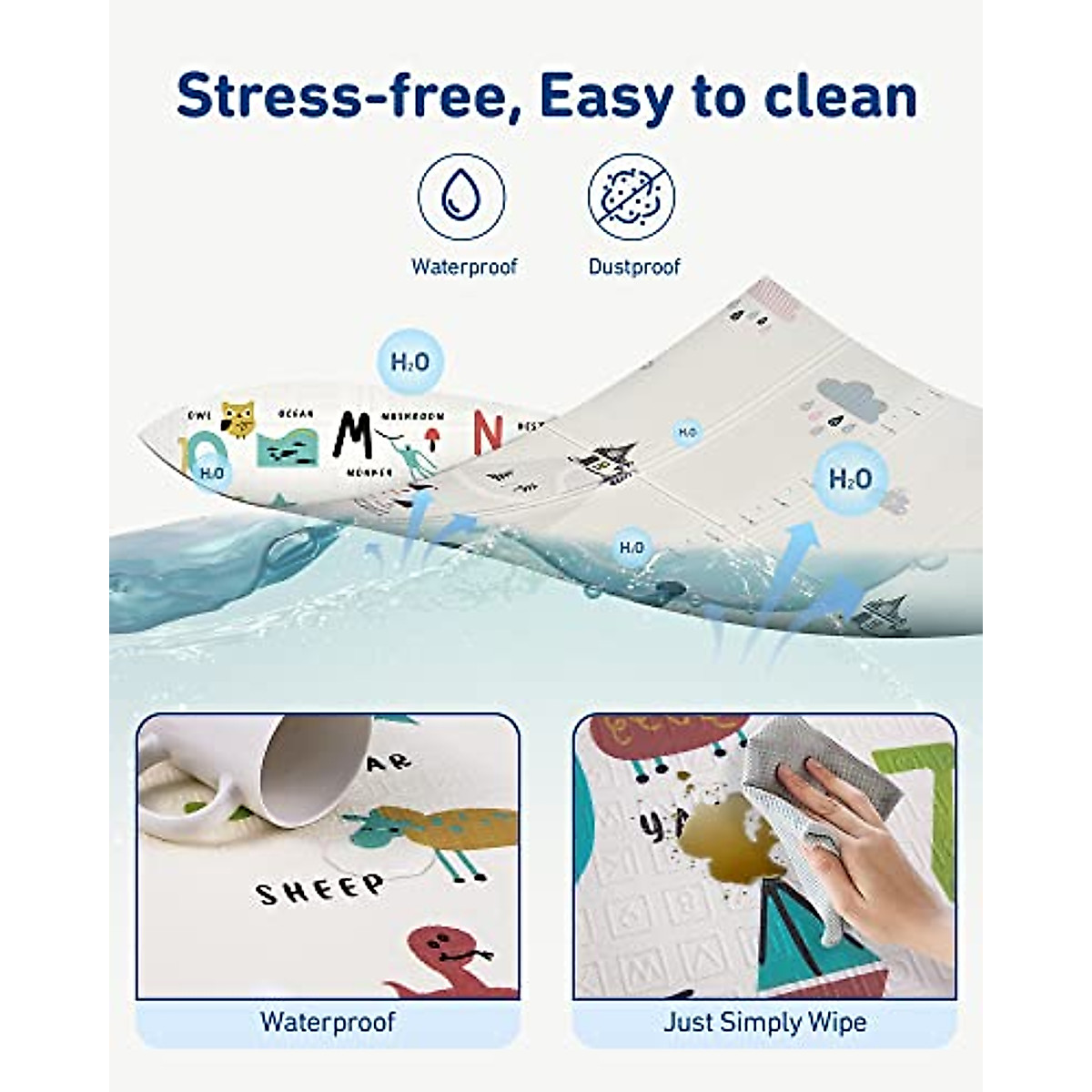 Baby Play Mat 79" X 71",Reversible Waterproof Foldable Foam Floor Playmat for Kids Toddlers, Extra Large Anti- Slip Baby Crawling Mat