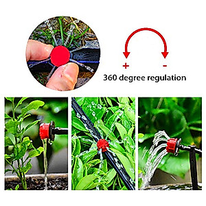 Lainrrew 100 Pcs 1/4Inch Micro Irrigation Drippers, 360 Degree Adjustable Irrigation Drippers Sprinklers Emitter Dripper for Drip Irrigation System Gardens Lawn (Red)