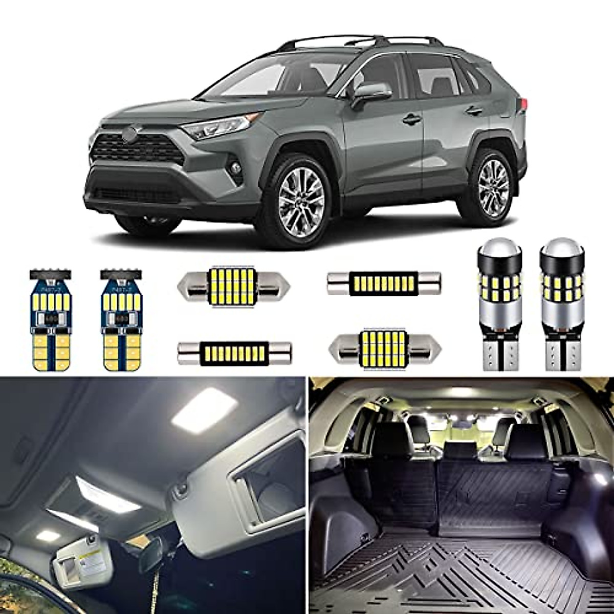 AUTOGINE White LED Interior Lights Kit for Toyota RAV4 2016 2017 2018 2019 2020 2021 Super Bright 6000K Interior LED Lights Bulbs Package + Install Tool
